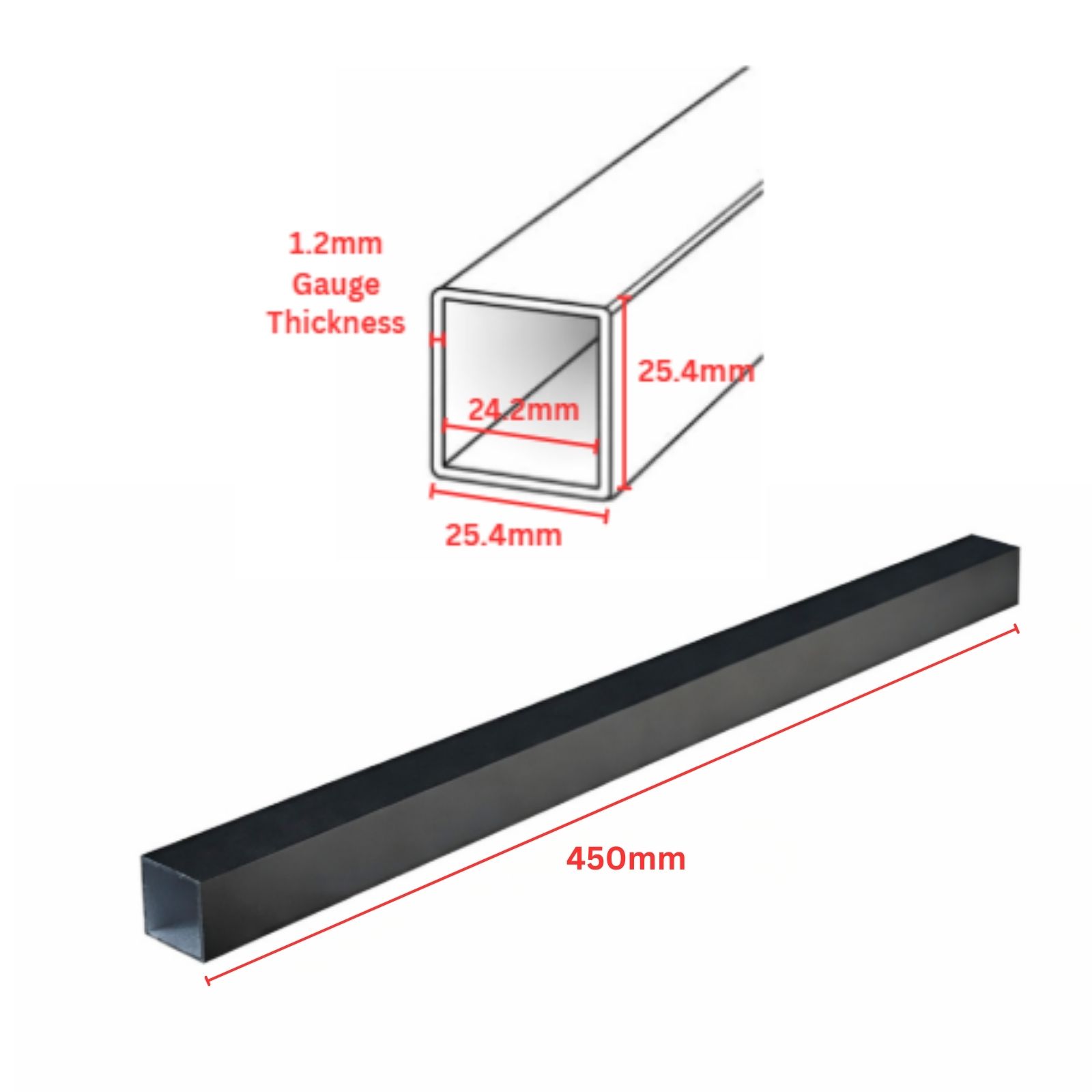 Aluminium Square Tube 25 x 25mm 1.2mm Gauge | Black - 1000mm ...
